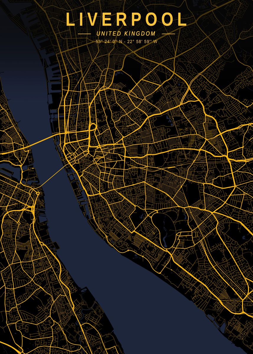 'Liverpool Golden City Map' Poster, picture, metal print, paint by ...