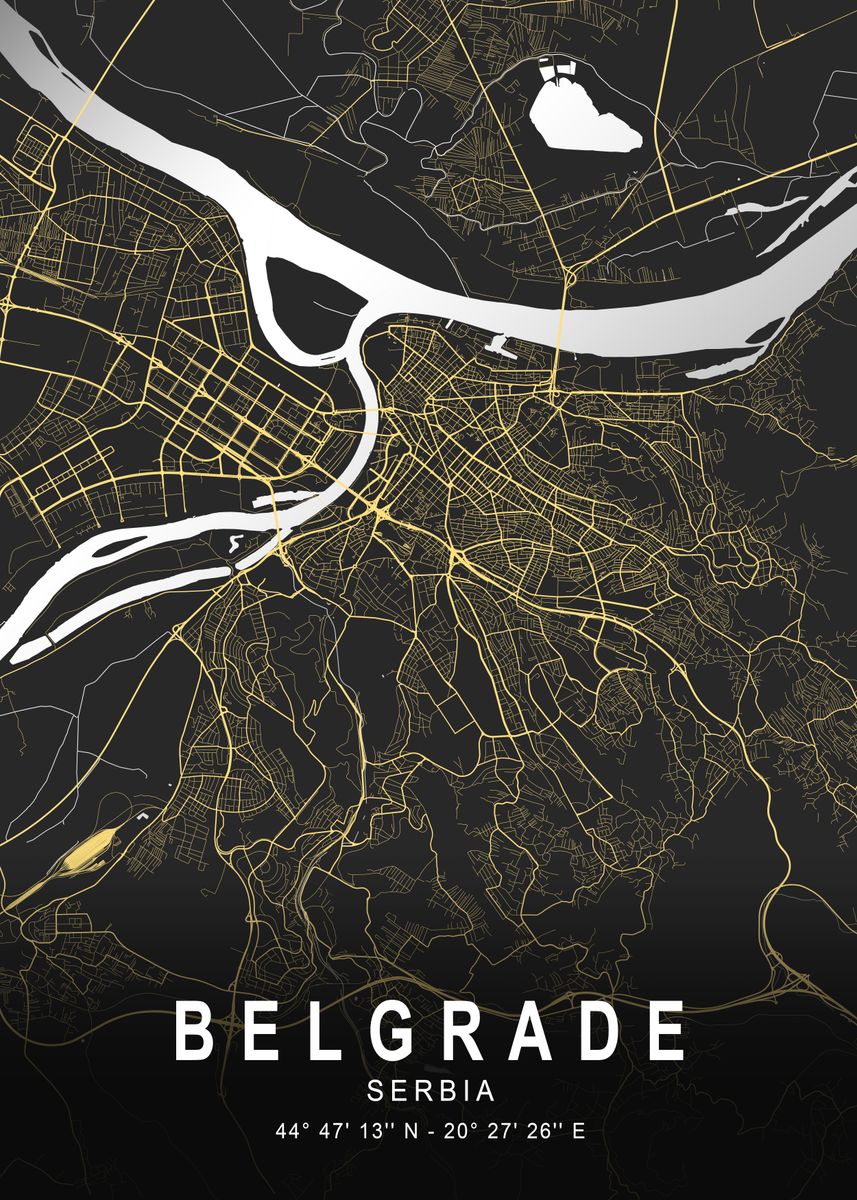 'Belgrade Silver City Map' Poster, picture, metal print, paint by ...
