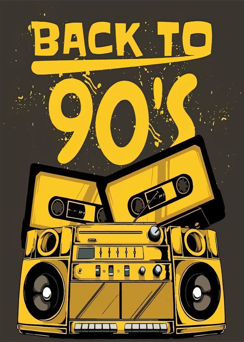 '90s Boombox & Cassette Tapes' Poster, picture, metal print, paint by ...