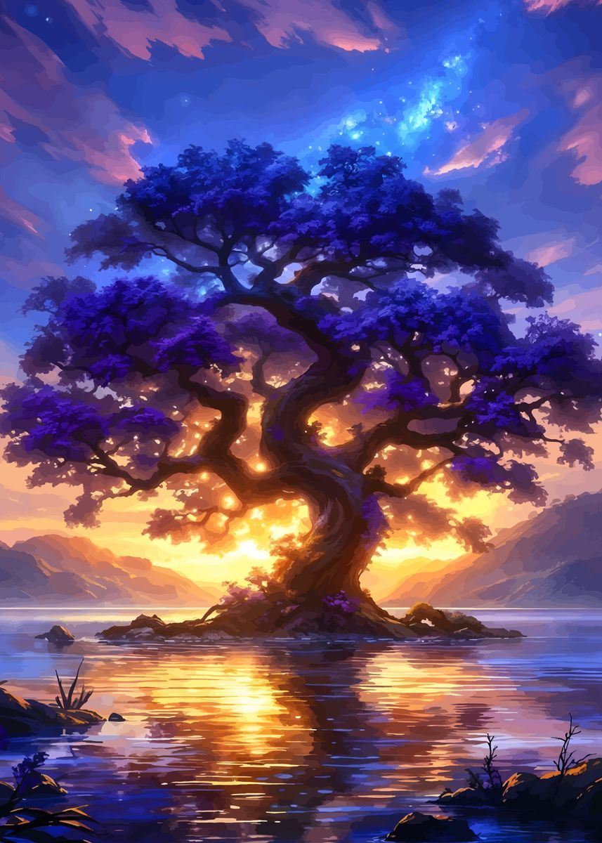 'Purple Tree Sunset' Poster, picture, metal print, paint by kholaio ...