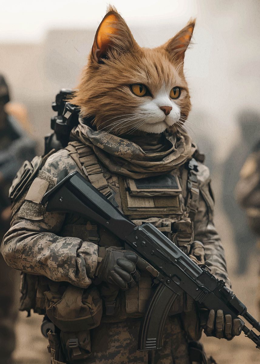 'Cat Soldier' Poster, picture, metal print, paint by Zarah Larson ...