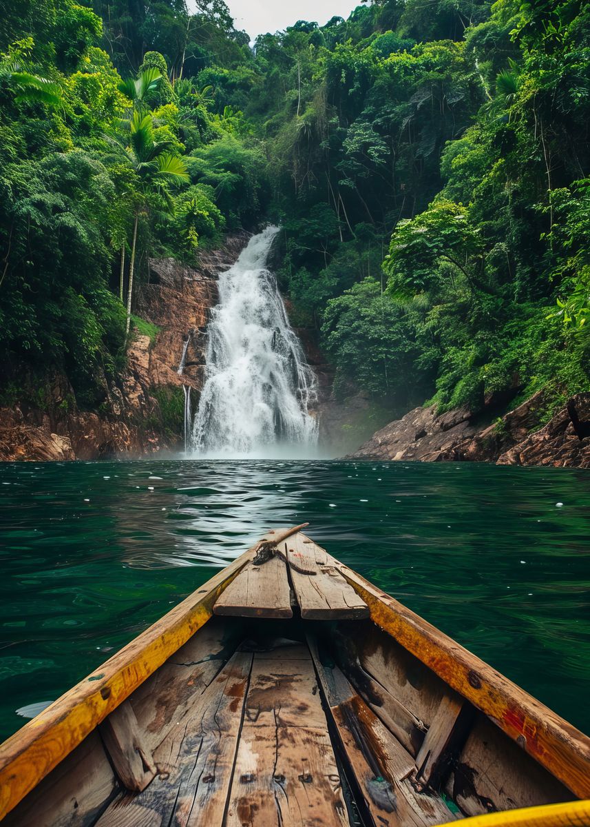 'Waterfall Boat View' Poster, picture, metal print, paint by Karolina ...