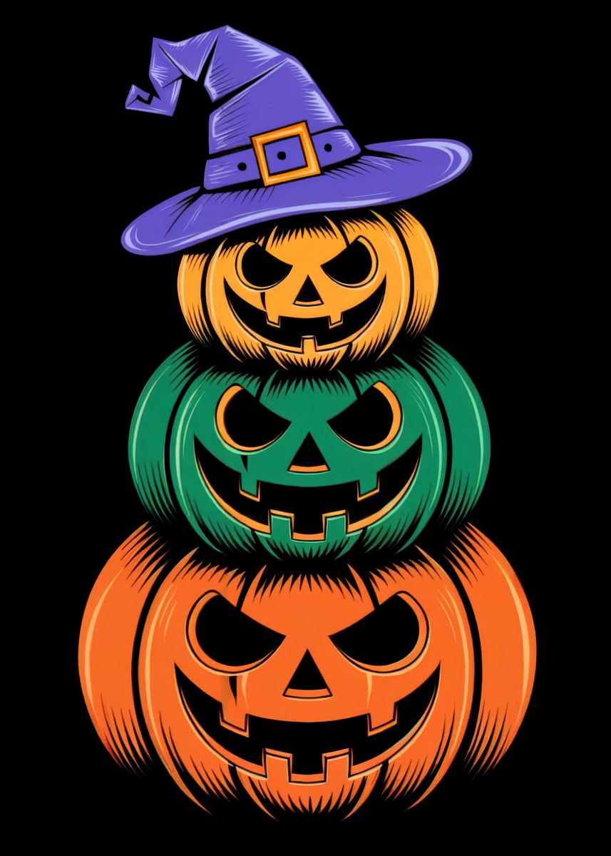 'Stacked Jack-o'-Lanterns' Poster, picture, metal print, paint by Steel ...