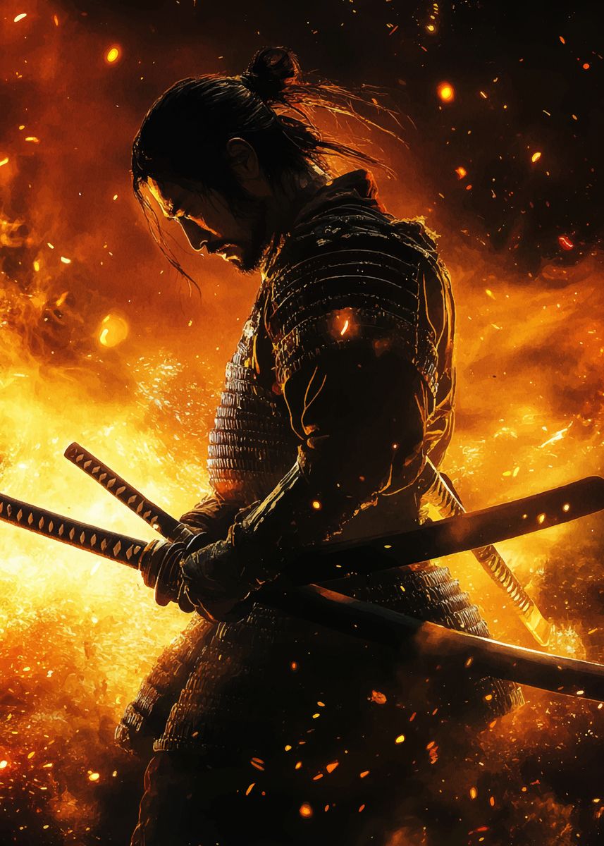 'Samurai in Flames' Poster, picture, metal print, paint by Marta Vu ...