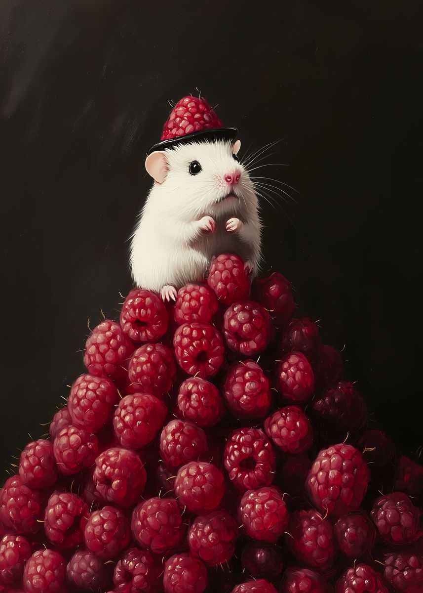'Mouse in a Raspberry Hat' Poster, picture, metal print, paint by Toko ...