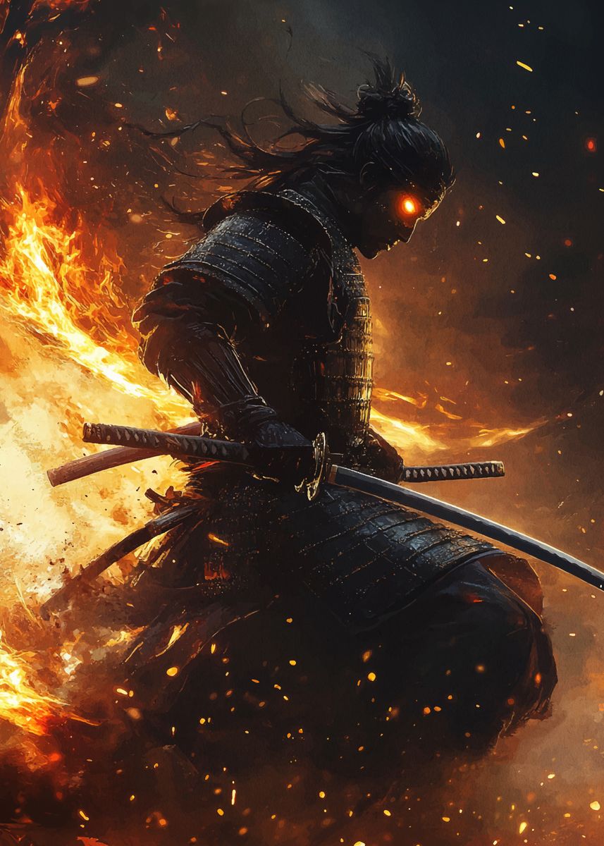 'Samurai in Flames' Poster, picture, metal print, paint by Marta Vu ...