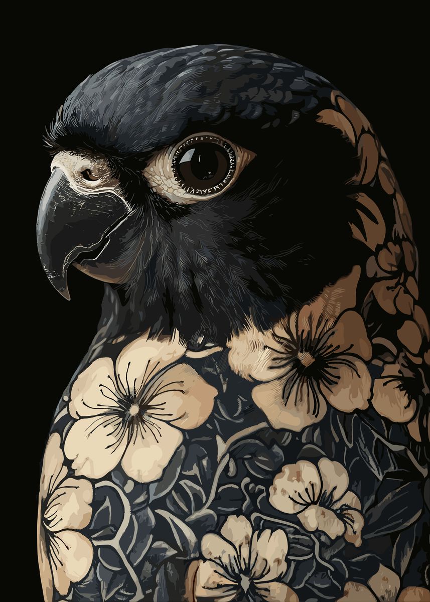 'Floral Parrot Portrait' Poster, picture, metal print, paint by | Displate