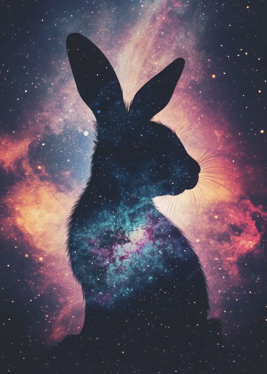 'Cosmic Rabbit Silhouette' Poster, picture, metal print, paint by Lily ...