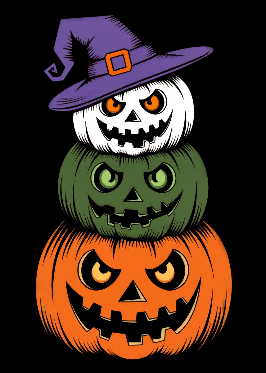 'Stacked Jack-o'-Lanterns' Poster, picture, metal print, paint by Steel ...