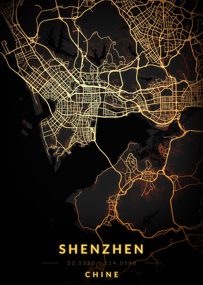 'Shenzhen City Map' Poster, picture, metal print, paint by Jerhus ...