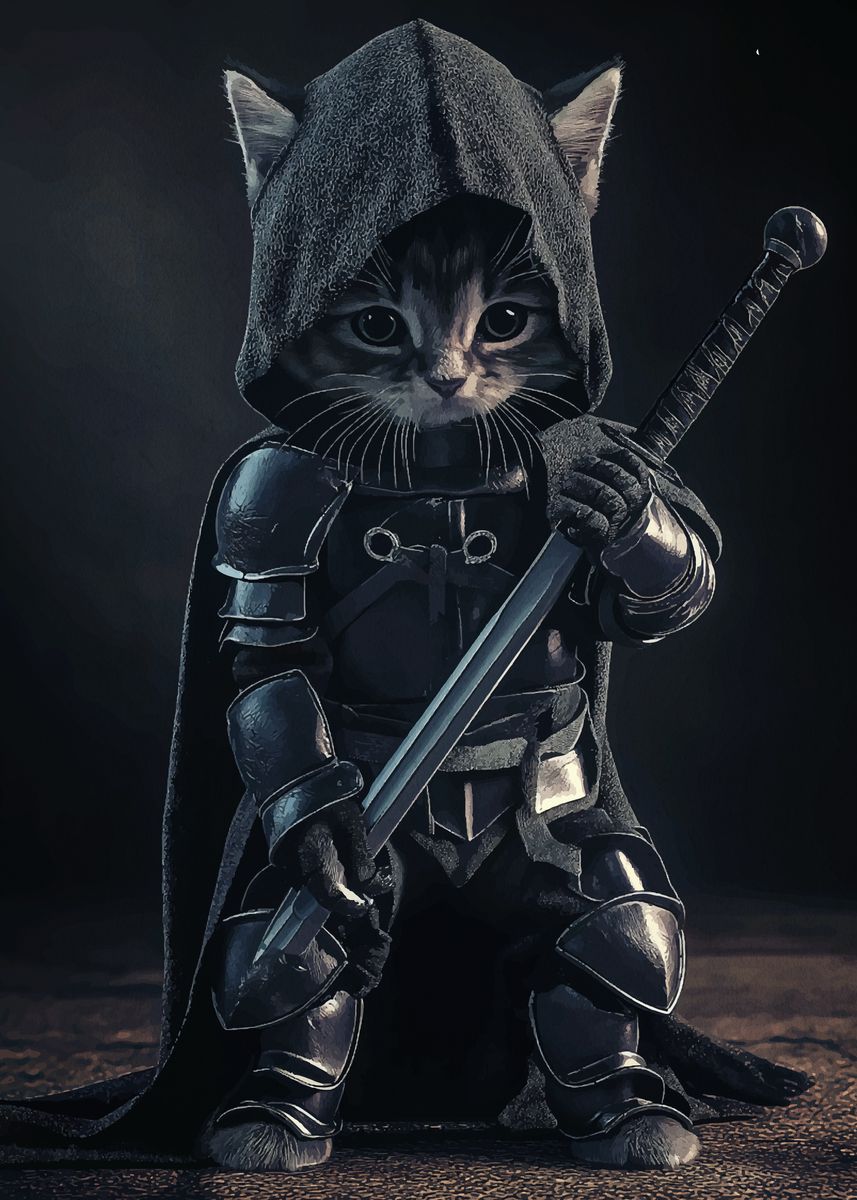 'Cat Knight' Poster, picture, metal print, paint by Fiza Nicholls ...
