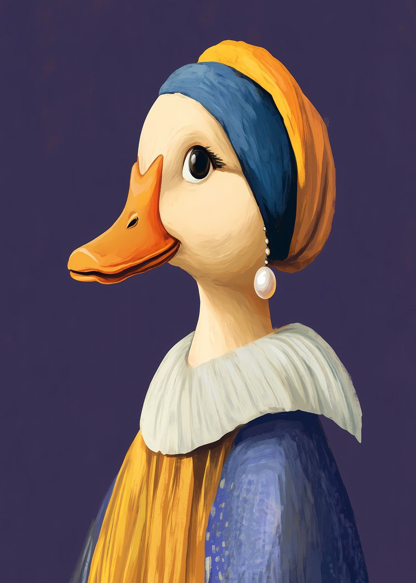 'Duck Girl with Pearl Earring' Poster, picture, metal print, paint by ...
