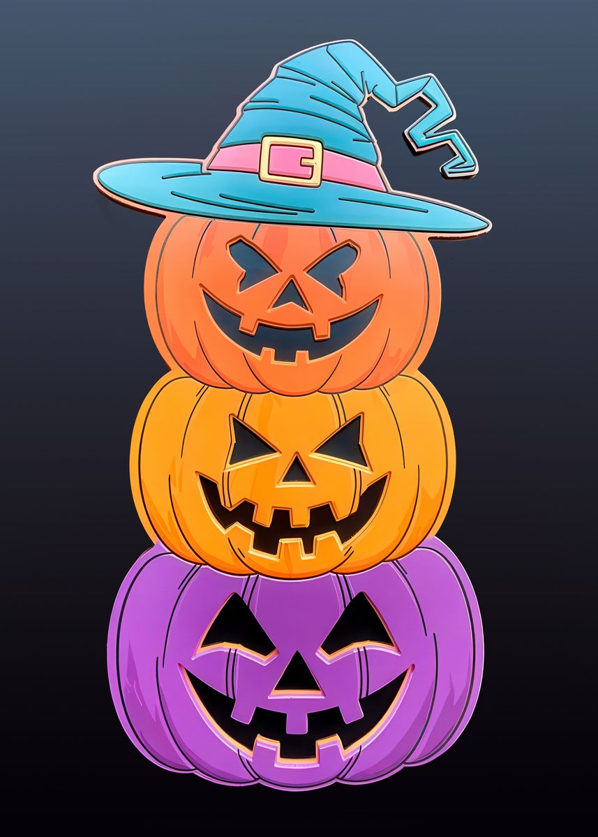 'Stacked Jack-o'-Lanterns' Poster, picture, metal print, paint by Steel ...