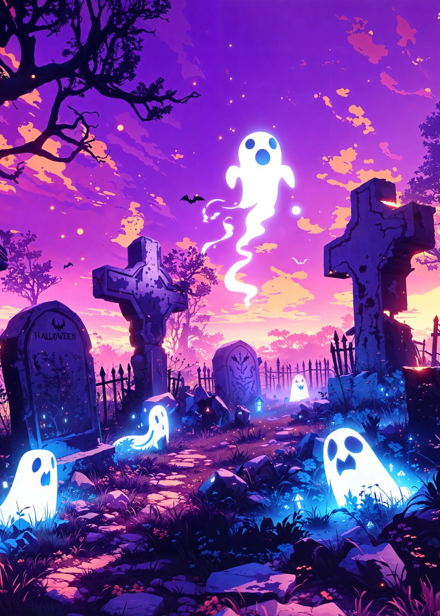 'Halloween Graveyard' Poster, picture, metal print, paint by ...
