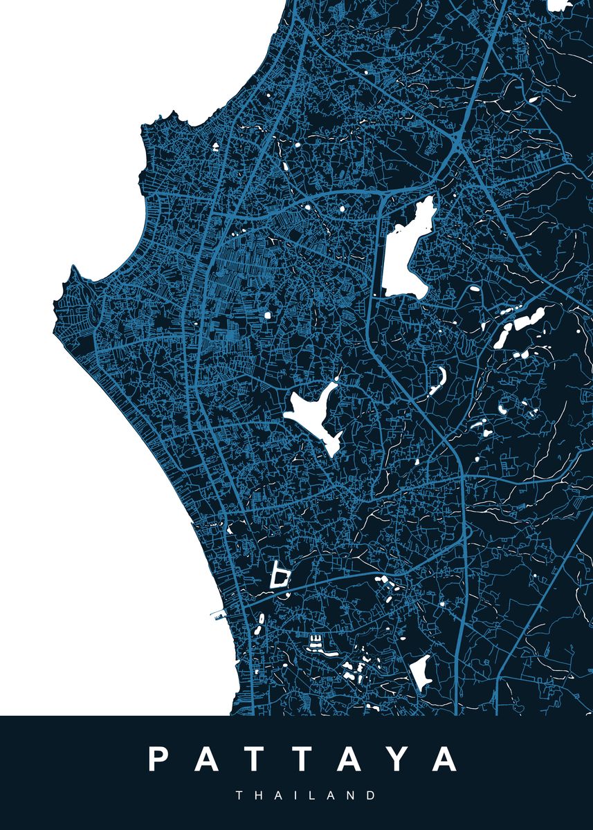 'Pattaya City Map Thailand' Poster, picture, metal print, paint by ...