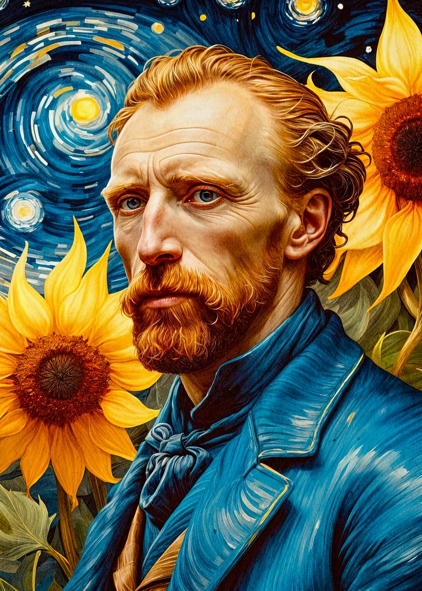 'Van Gogh Portrait Sunflowers' Poster, picture, metal print, paint by ...