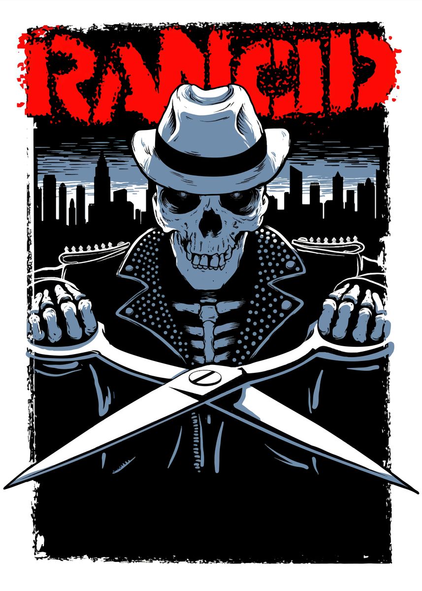 'Rancid Skull with Scissors' Poster, picture, metal print, paint by ...