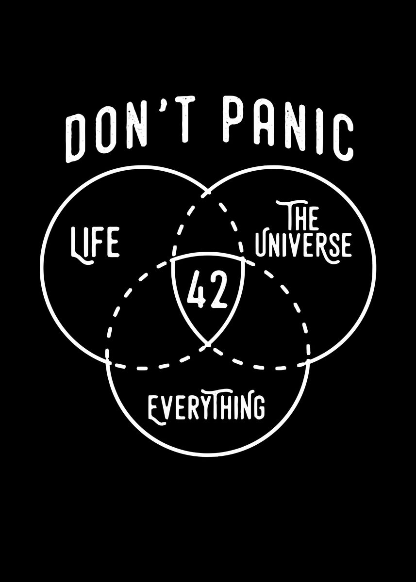 'Don't Panic - The Answer is 42' Poster, picture, metal print, paint by Nova Official Art | Displate
