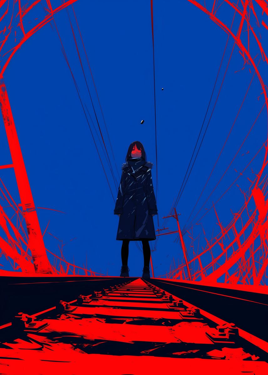 'Anime Girl on Train Tracks' Poster, picture, metal print, paint by ...