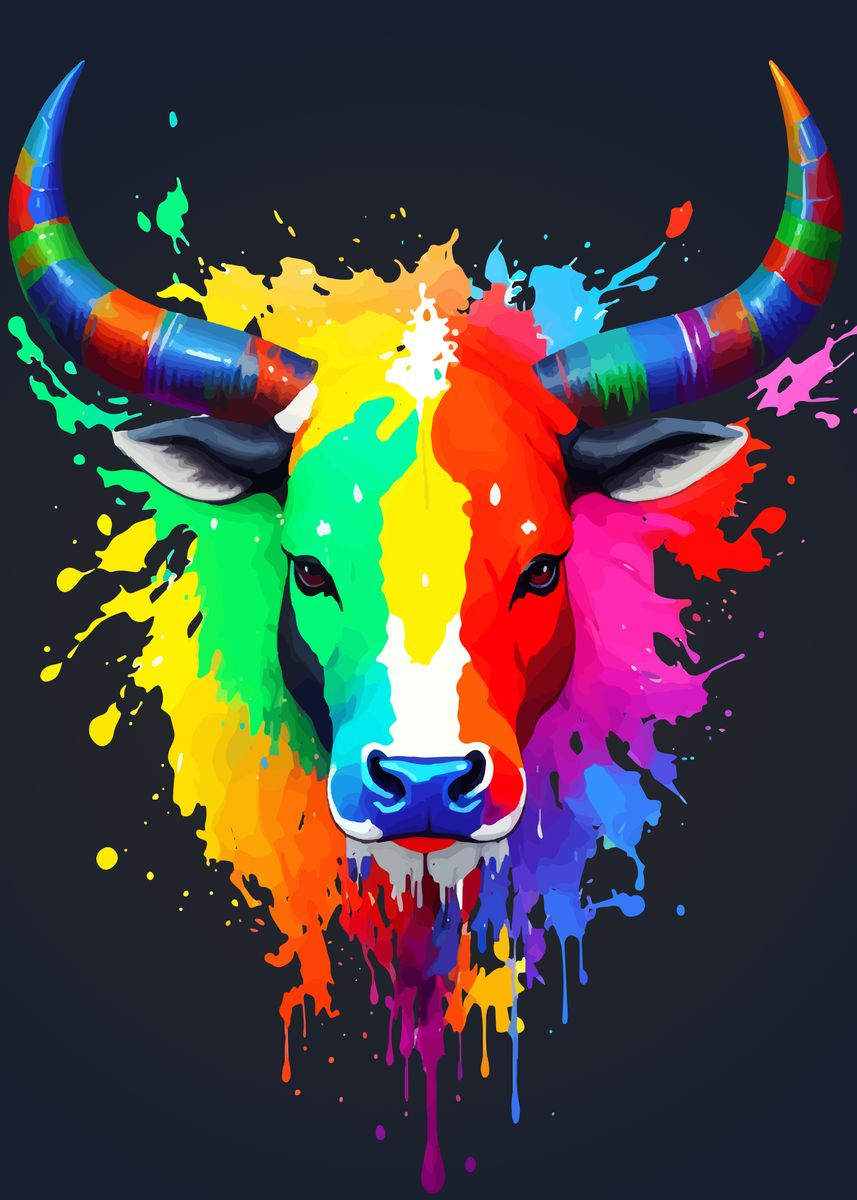 'Rainbow Bull' Poster, picture, metal print, paint by StonebridgeArt ...