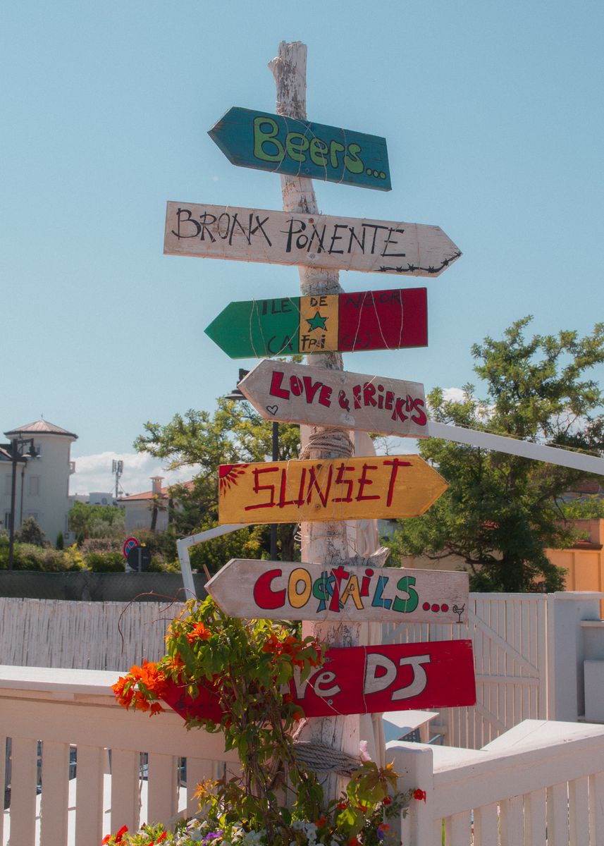 'Beach Bar Signpost' Poster, picture, metal print, paint by Eliana ...