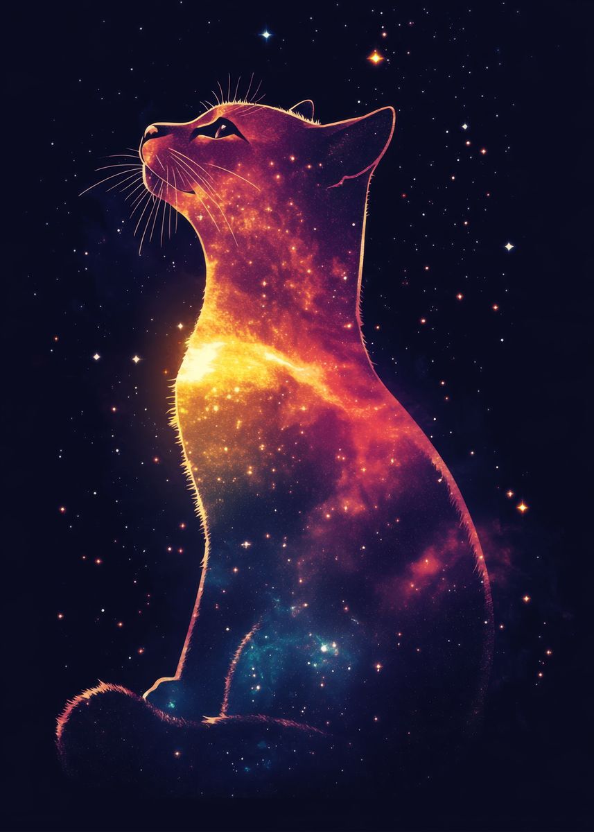 'Cosmic Cat' Poster, picture, metal print, paint by Lily Rose | Displate