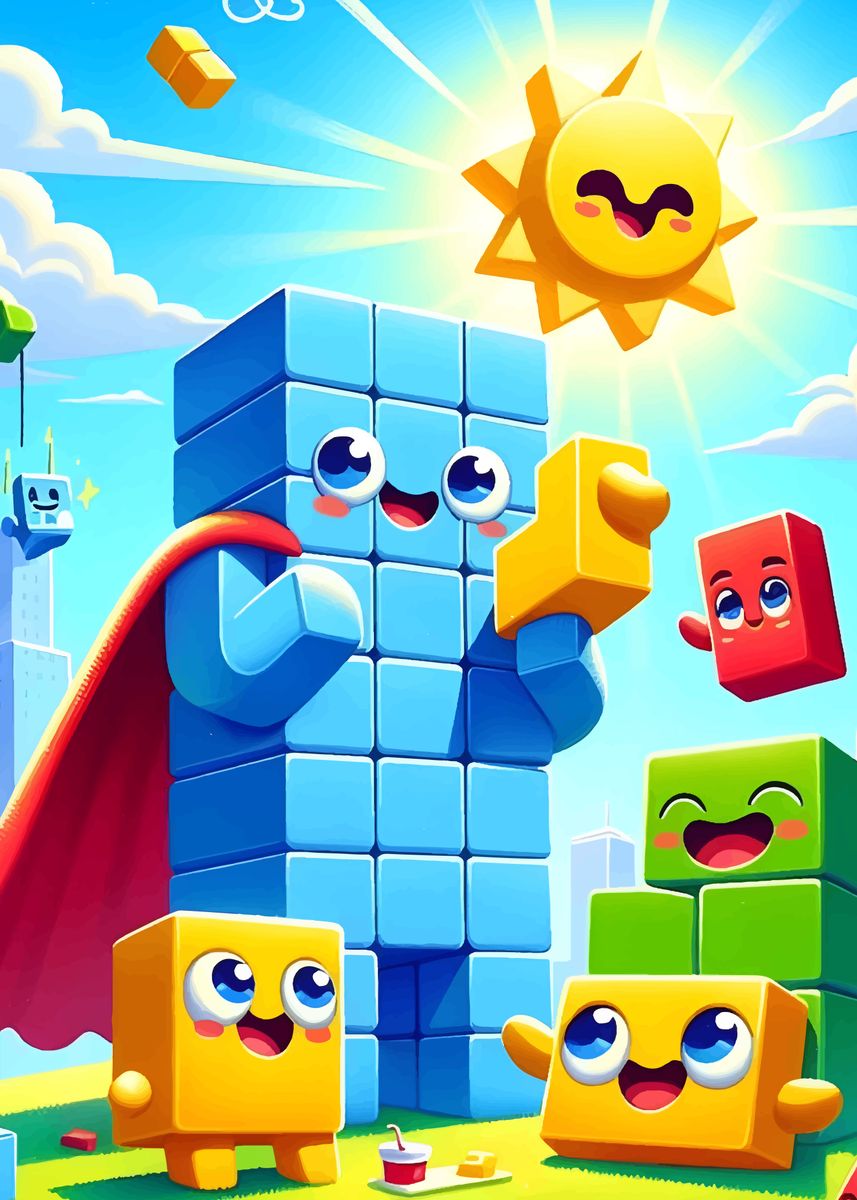 'Blocky Friends' Poster, picture, metal print, paint by Jema Art | Displate