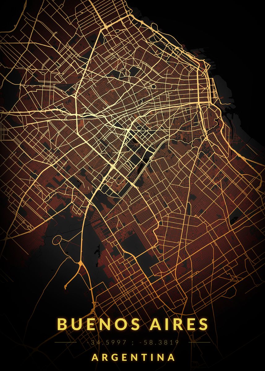 'Buenos Aires City Map' Poster, picture, metal print, paint by Jerhus ...