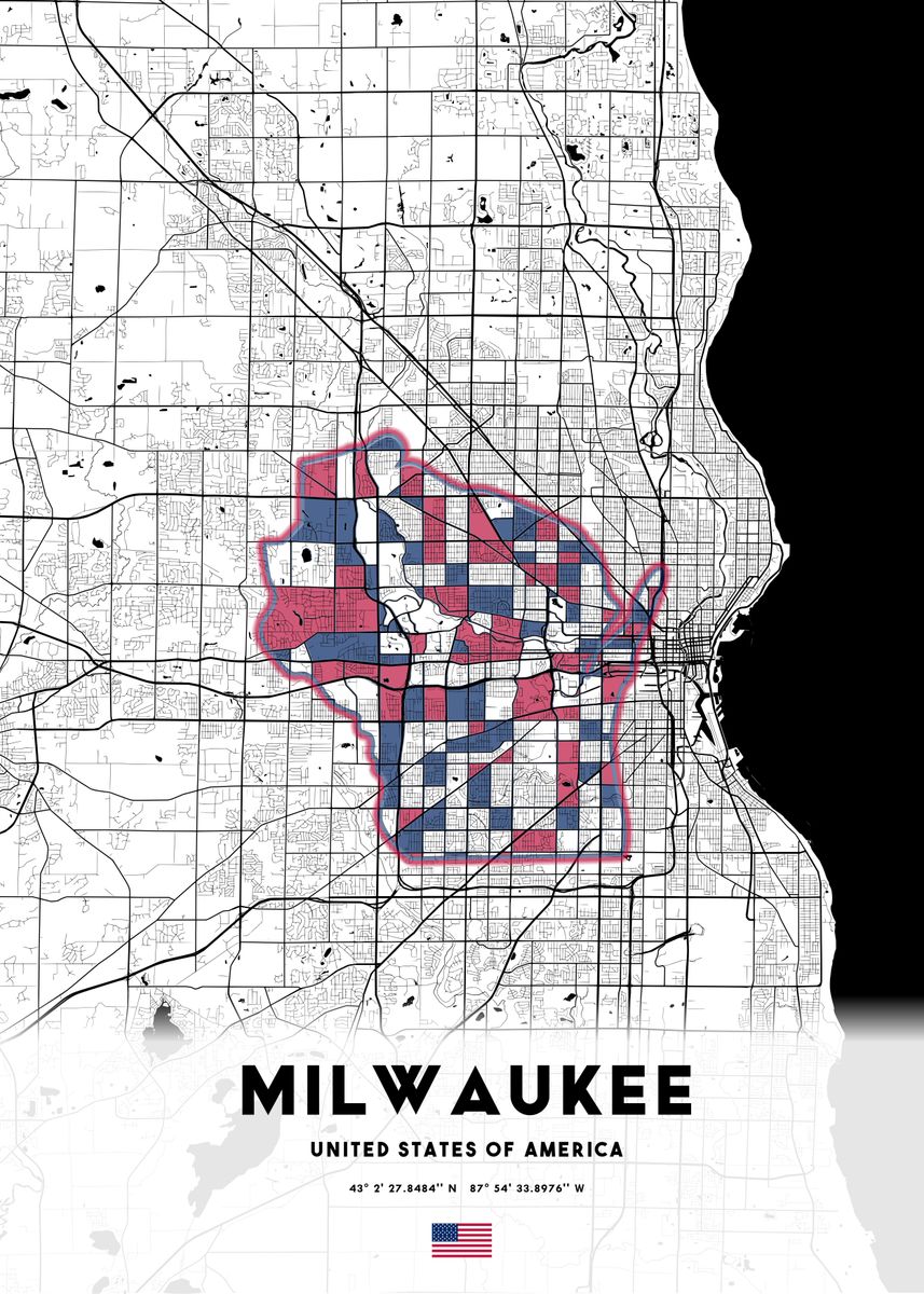 'Milwaukee City Map' Poster, picture, metal print, paint by | Displate