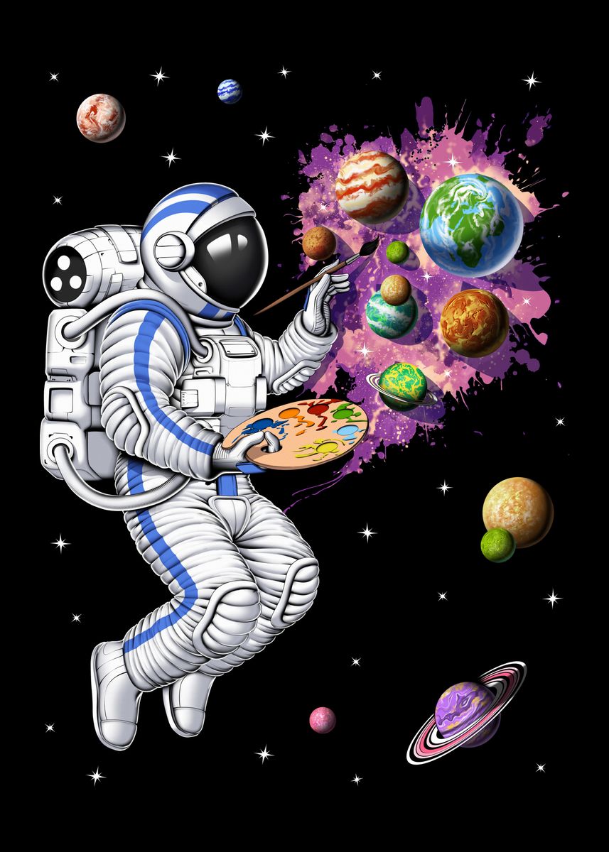 'Space Astronaut Painter' Poster, picture, metal print, paint by ...