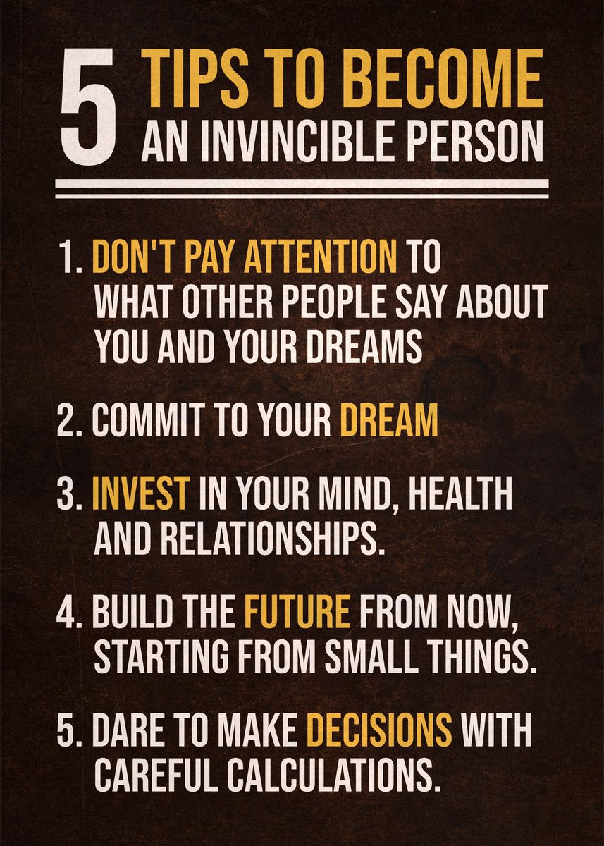 '5 Tips for Invincible Person' Poster, picture, metal print, paint by ...