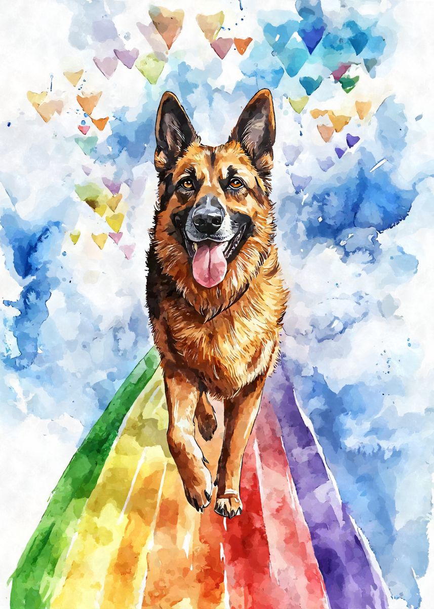 'German Shepherd Rainbow Bridge' Poster, picture, metal print, paint by ...