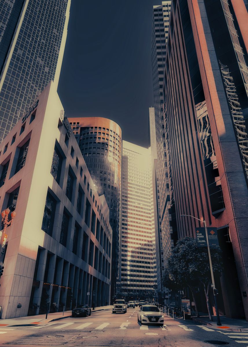 'Cityscape with Tall Buildings' Poster, picture, metal print, paint by ...