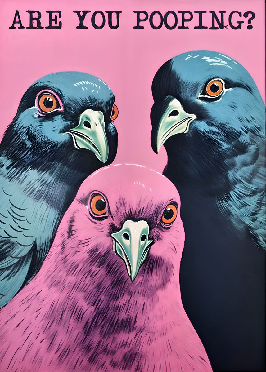'funny Pigeons are you pooping ' Poster, picture, metal print, paint by ...