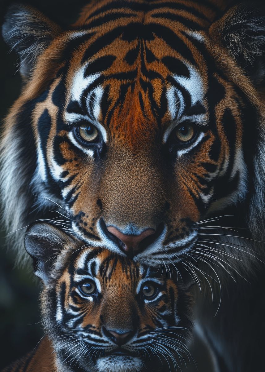 'Tiger Cub and Mother' Poster, picture, metal print, paint by Kai Scope ...