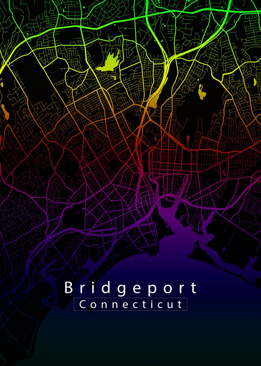 'Bridgeport Connecticut Map' Poster, picture, metal print, paint by ...