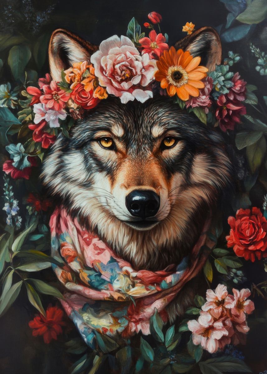 'Wolf in Bloom' Poster, picture, metal print, paint by Byrdyak | Displate