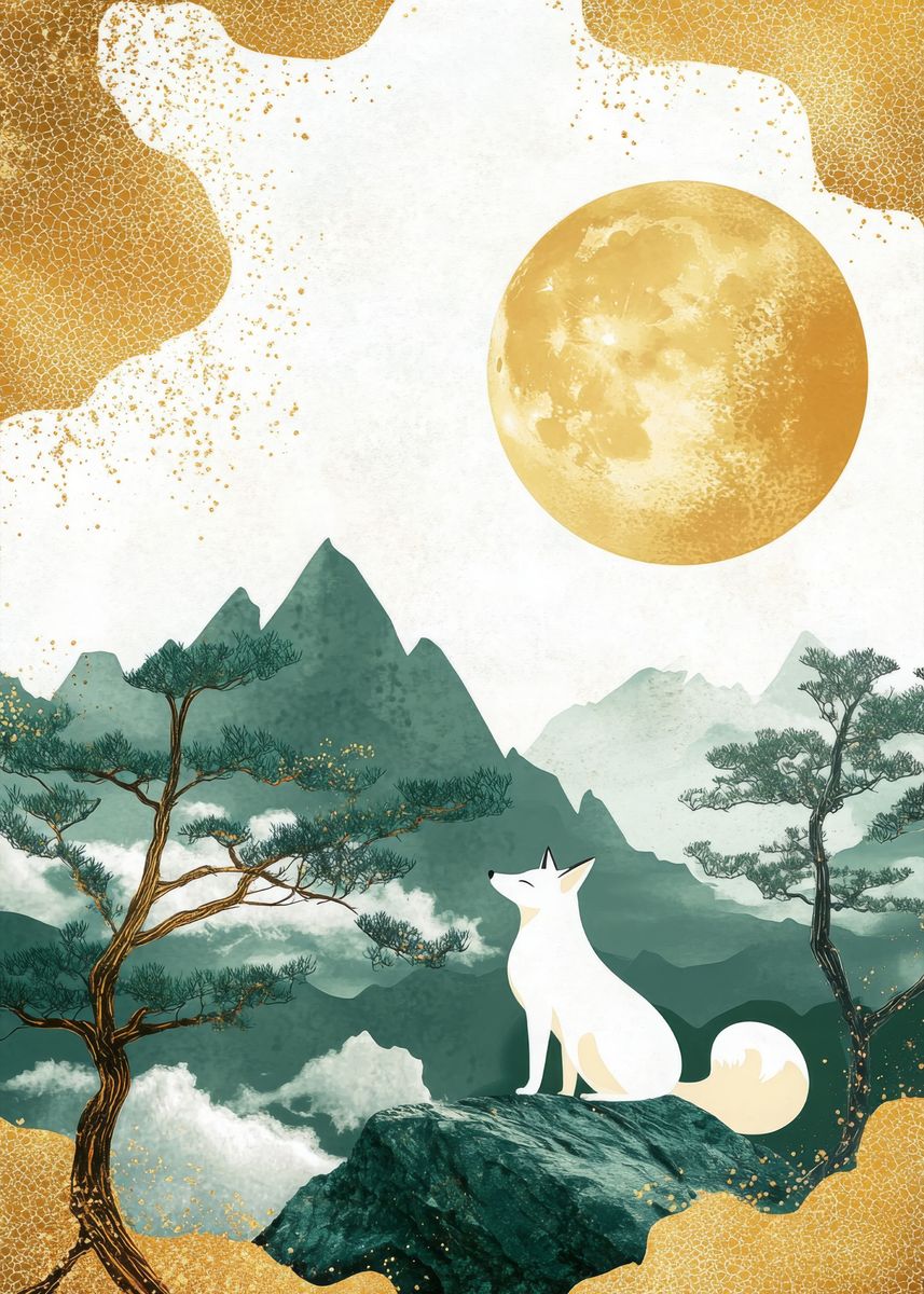 'Fox Under Full Moon' Poster, picture, metal print, paint by Doni ...