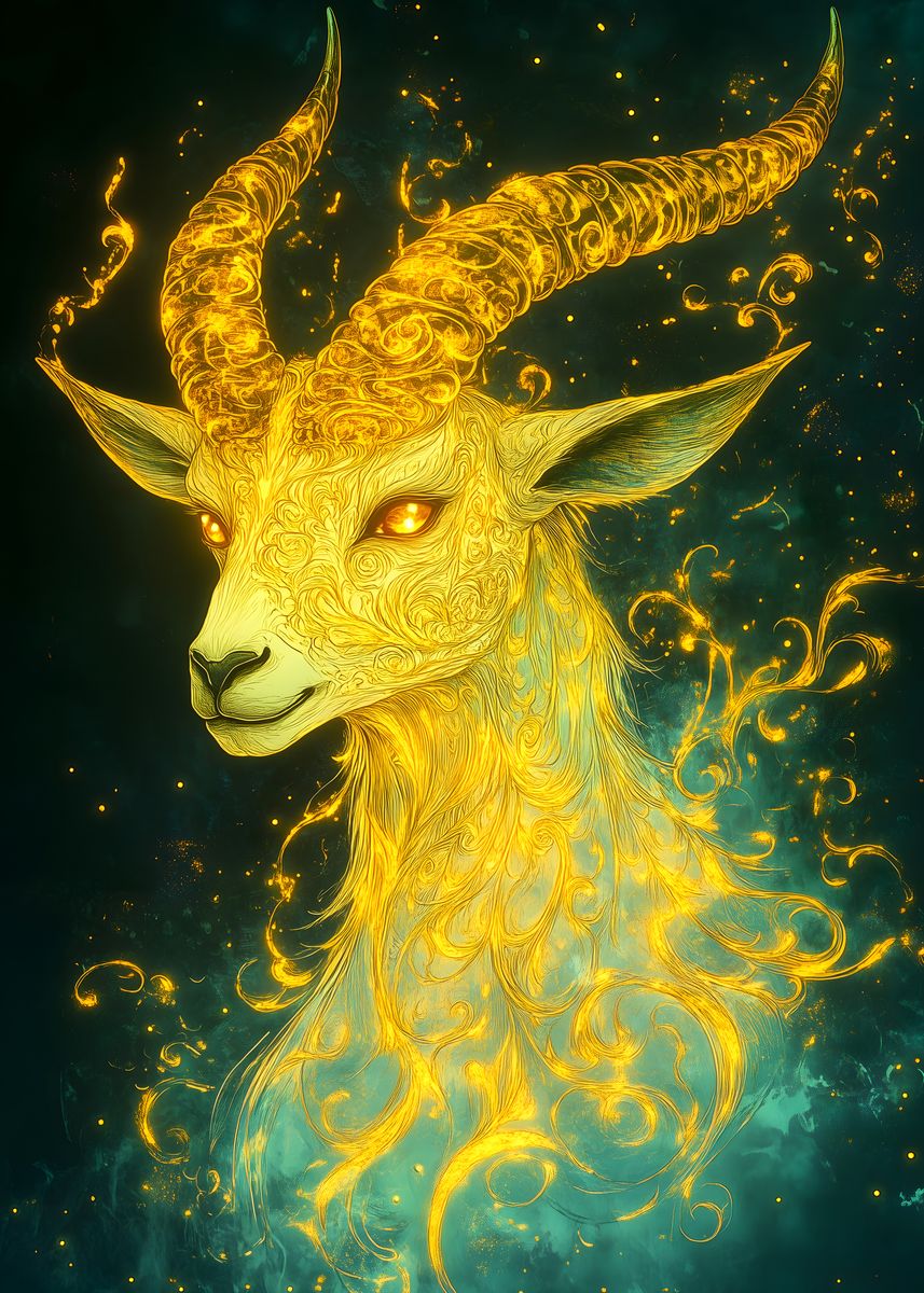 'Golden Goat Antelope Animal' Poster, picture, metal print, paint by ...