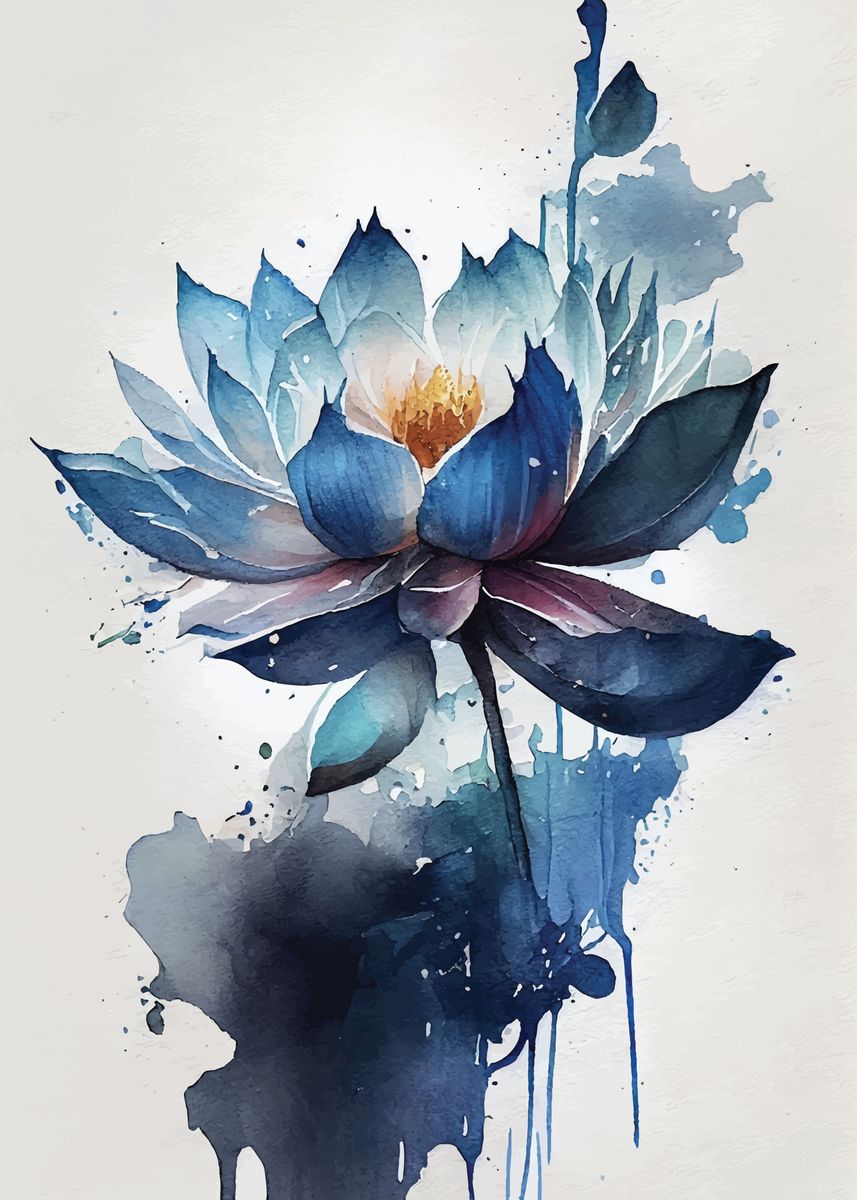 'Watercolor Blue Lotus' Poster, picture, metal print, paint by BotChan ...