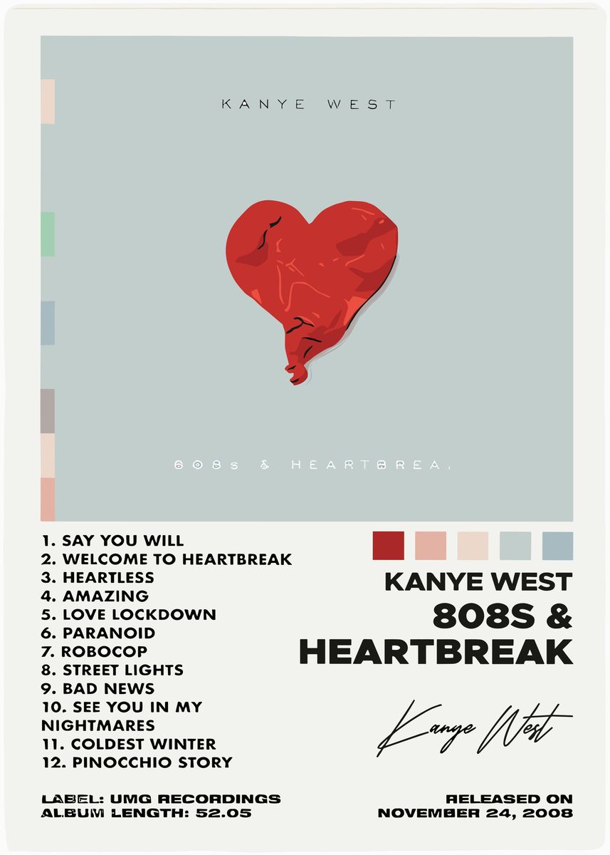 'Kanye West 808s & Heartbreak Album Cover' Poster, picture, metal print ...