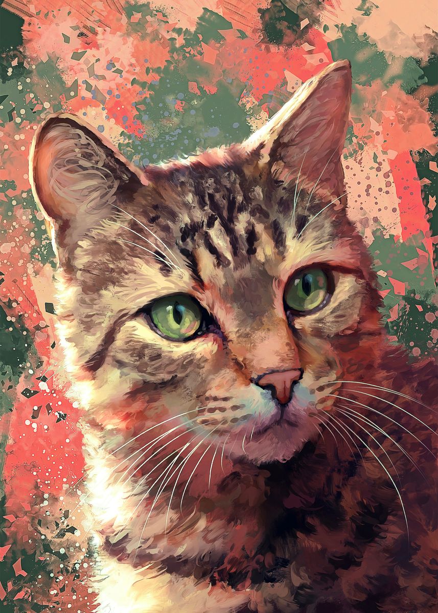 'Painted Tabby Cat Portrait' Poster, picture, metal print, paint by ...
