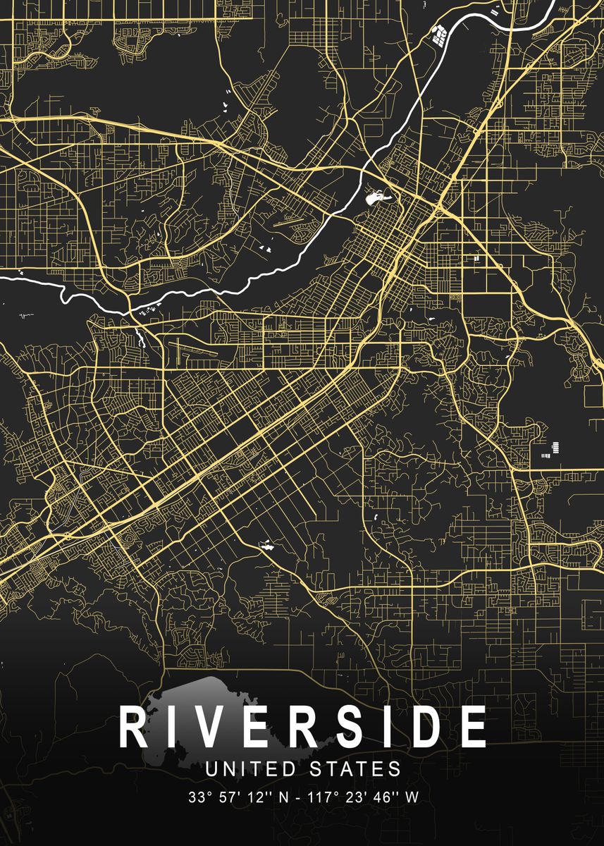 'Riverside Silver City Map' Poster, picture, metal print, paint by ...