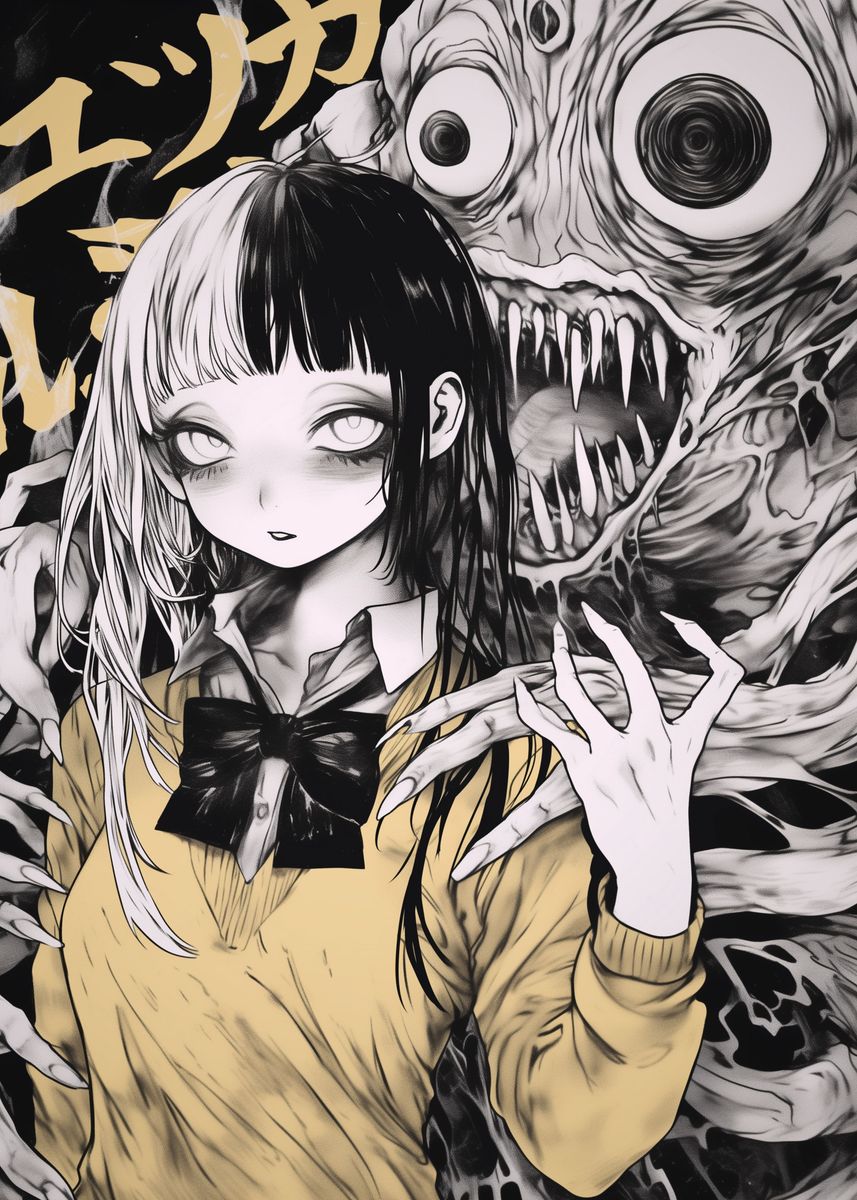 'Horror Anime Girl and Monster' Poster, picture, metal print, paint by ...