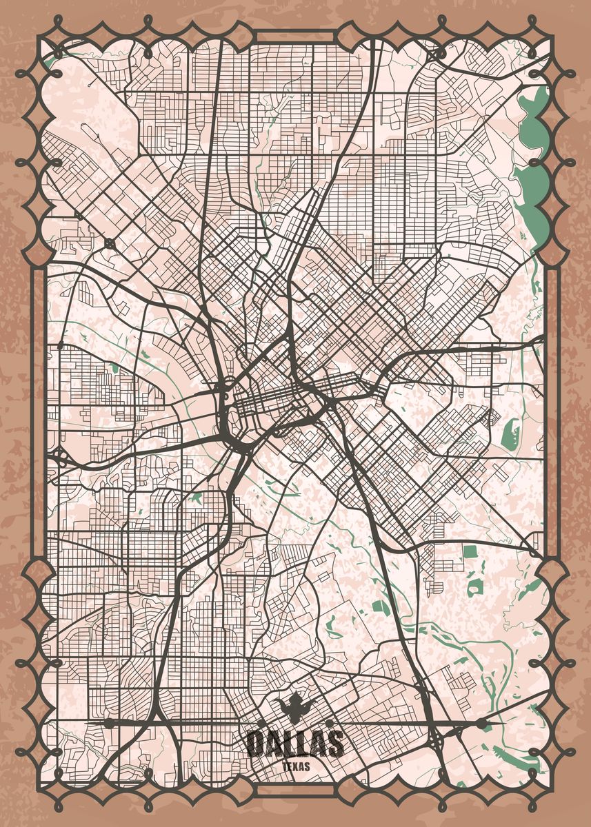'Dallas City Map' Poster, picture, metal print, paint by DE Maps | Displate