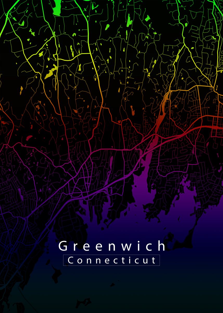 'Greenwich Connecticut Map' Poster, picture, metal print, paint by ...