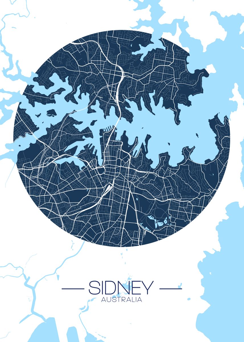 'Sydney City Map' Poster, picture, metal print, paint by MyDigitalMind ...