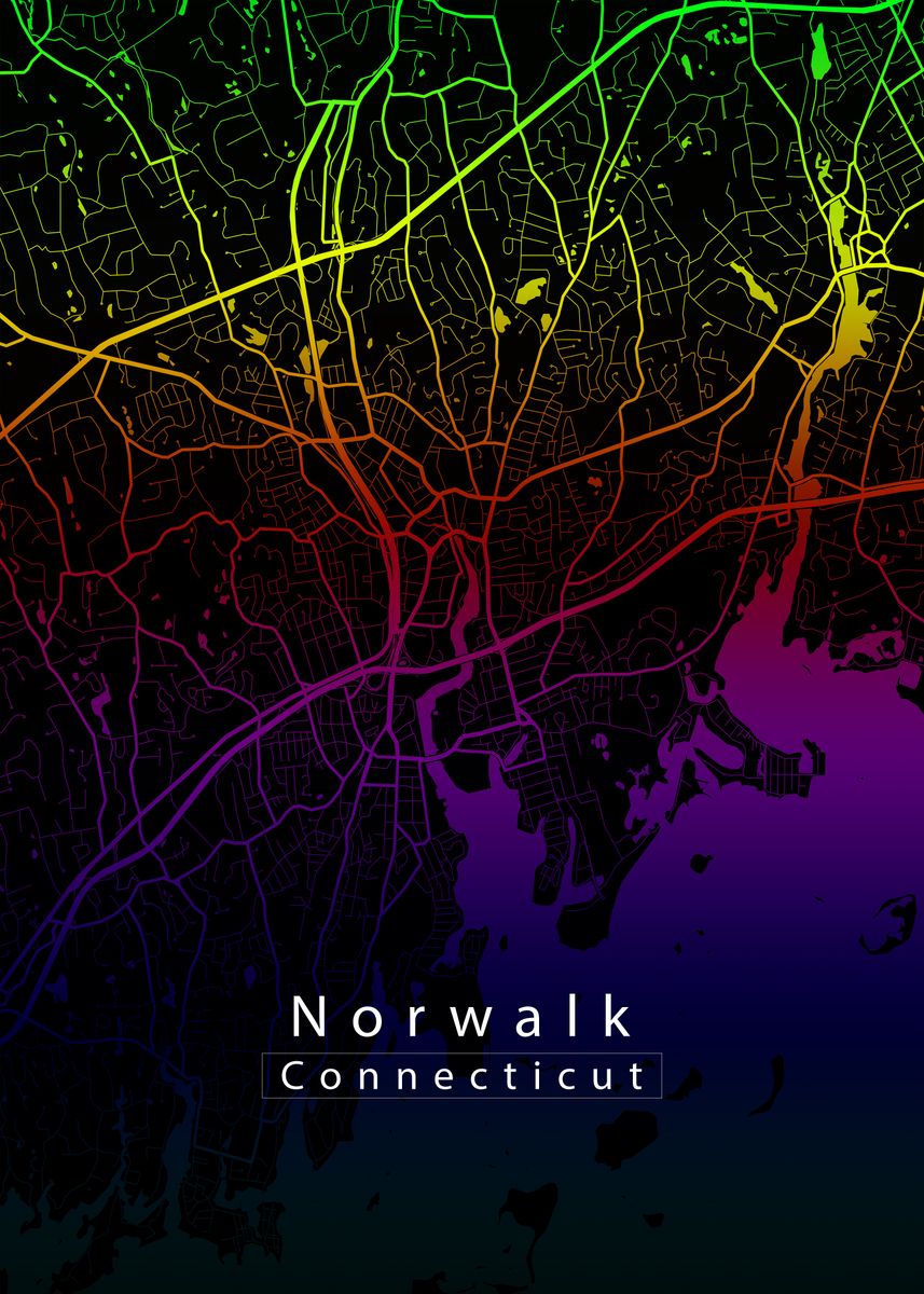 'Norwalk Connecticut Map' Poster, picture, metal print, paint by ...