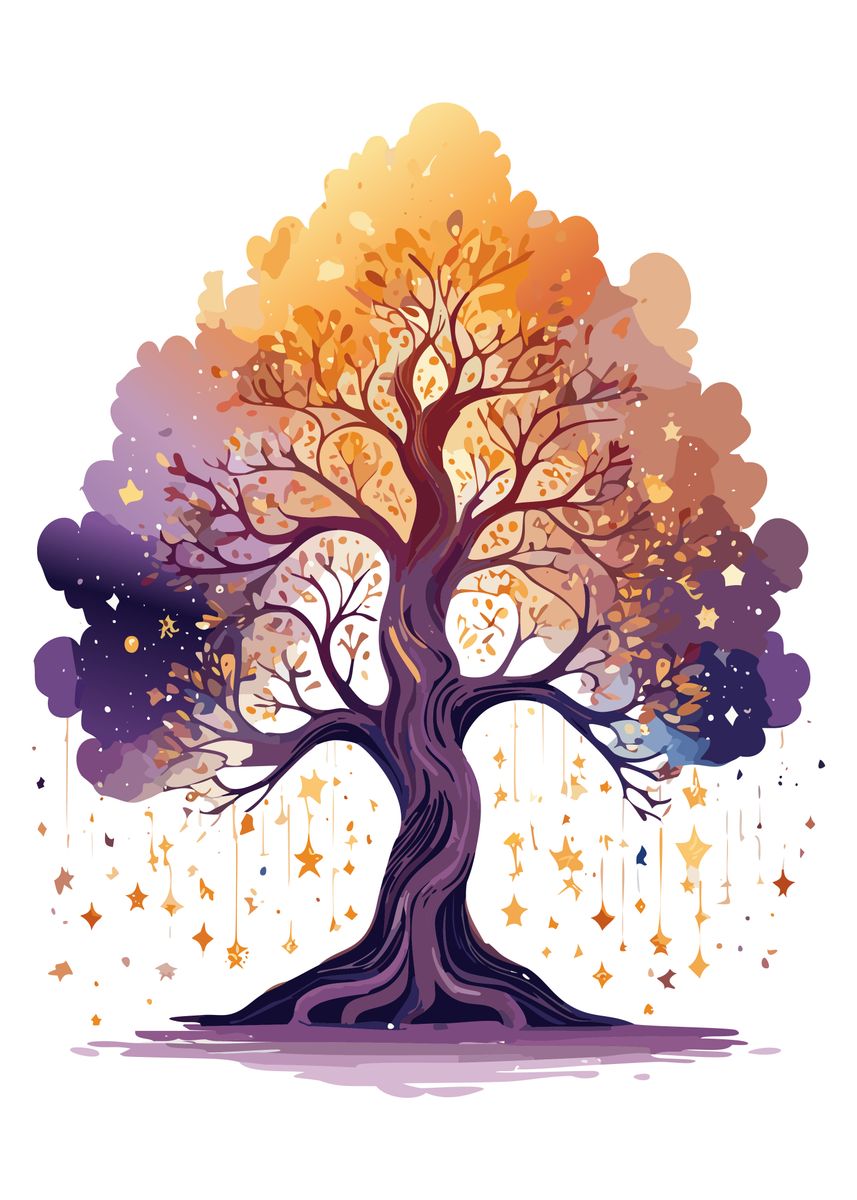 'Starry Tree' Poster, picture, metal print, paint by Falah Dima | Displate