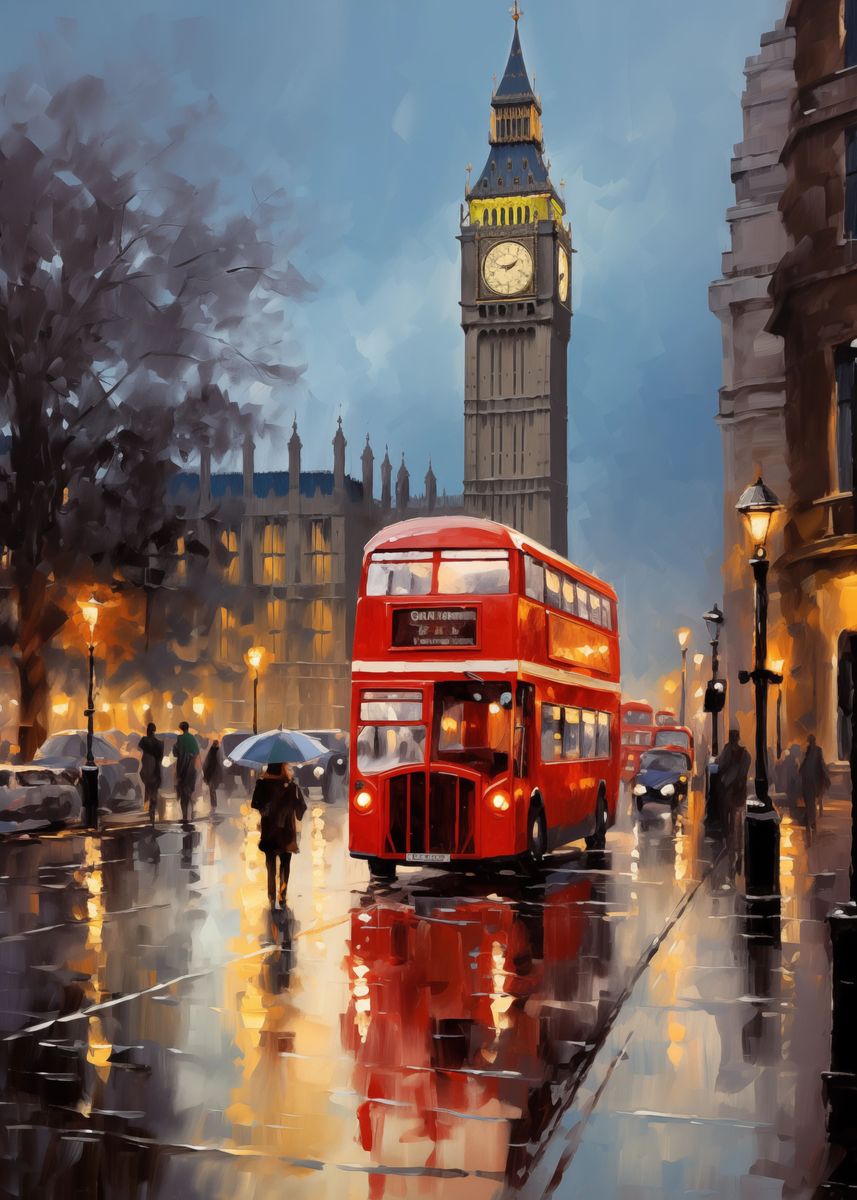 'London Bus' Poster, picture, metal print, paint by Geraa Art | Displate